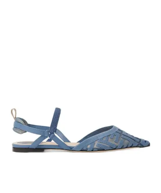 Fendi Ff-motif Slingback Pointed Toe Flats - Light Blue