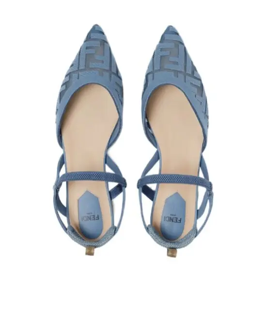 Fendi Ff-motif Slingback Pointed Toe Flats - Light Blue
