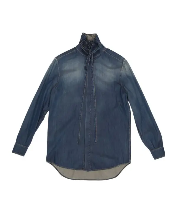 Dior Pleated Stand Collar Tie Neck Blouse