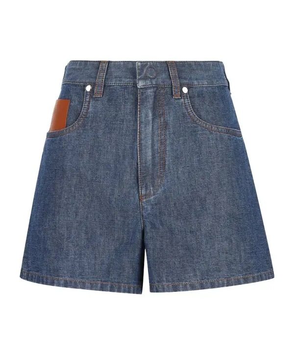 Fendi Logo Patch Denim Shorts - Dark Blue