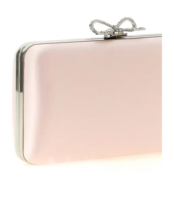SELF-PORTRAIT Crystal Bow Embellished Satin Clutch With Chain Strap - Pink