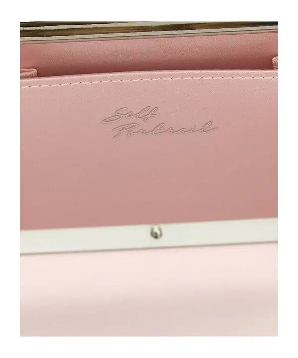 SELF-PORTRAIT Crystal Bow Embellished Satin Clutch With Chain Strap - Pink