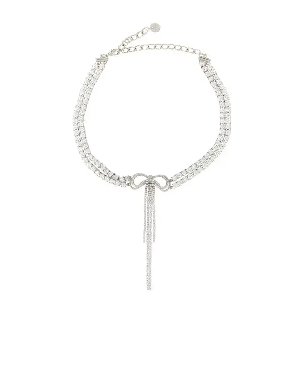 SELF-PORTRAIT Crystal Bow Necklace - White