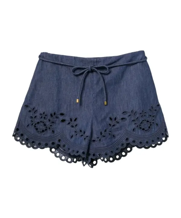 Zimmermann Mahon Embroidered Shorts - Blue
