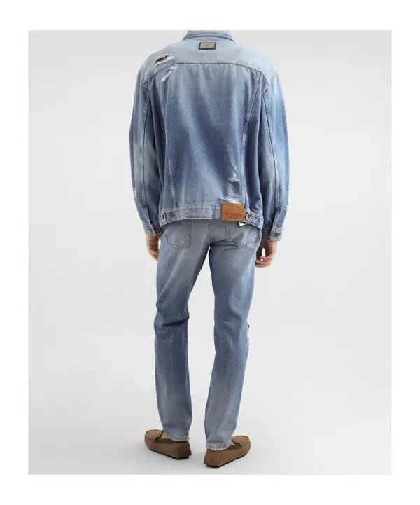 Dolce & Gabbana Ripped Logo Plaque Jeans - Gray