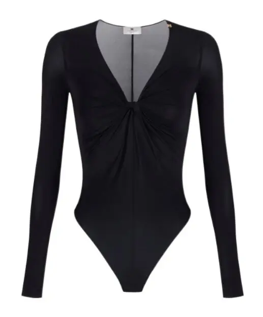 Elisabetta Franchi Draping Crepe Jersey Bodysuit With Knot Detail