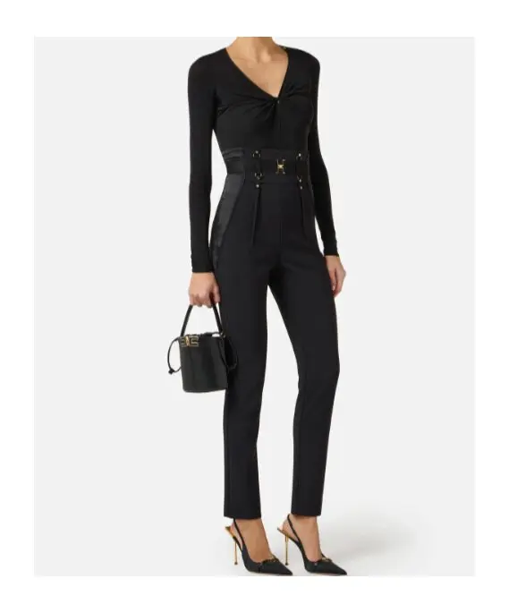 Elisabetta Franchi Draping Crepe Jersey Bodysuit With Knot Detail