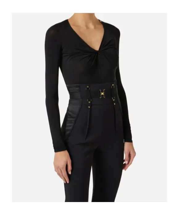 Elisabetta Franchi Draping Crepe Jersey Bodysuit With Knot Detail