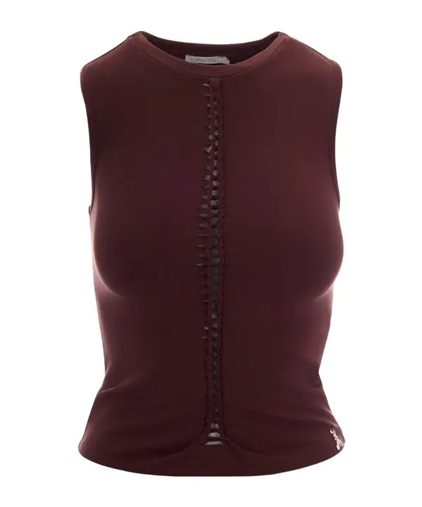 Patrizia Pepe Sleeveless Crew Neck Vest With Curved Hem And Lace Up Detailing