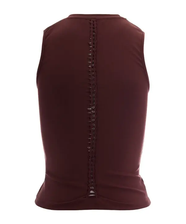 Patrizia Pepe Sleeveless Crew Neck Vest With Curved Hem And Lace Up Detailing