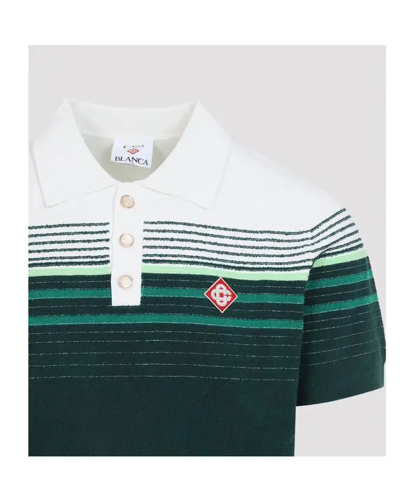 Casablanca Logo Patch Stripe Knitted Polo Shirt