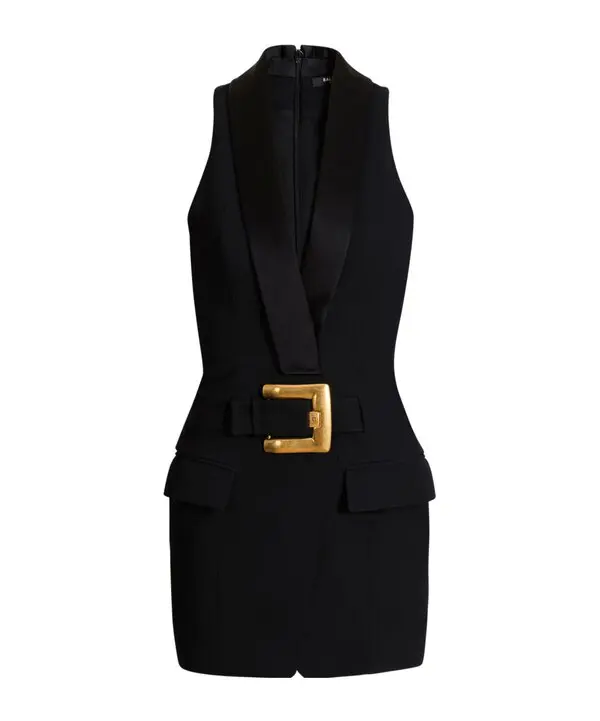 Balmain Sleeveless Collared Belted Mini Dress