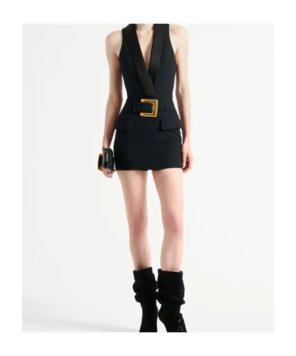 Balmain Sleeveless Collared Belted Mini Dress