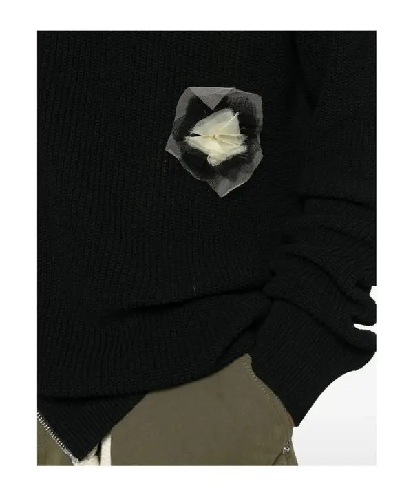 SONG FOR THE MUTE Flower Zip Up Funnel Cardigan