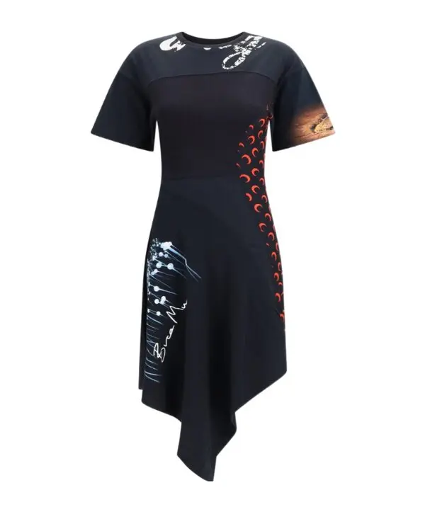 MARINE SERRE Upcycled Jersey Asymmetrical Knee Length Dress