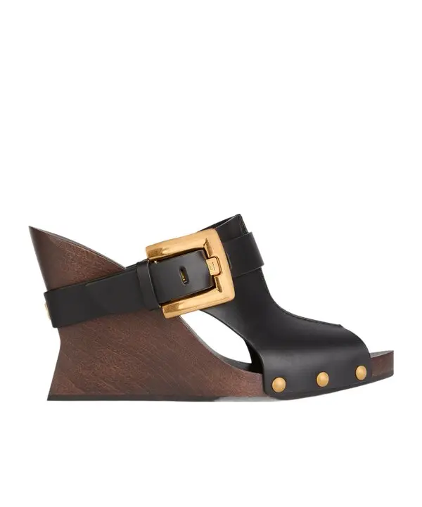 Balmain Anthem Wedge Smooth Leather Mules