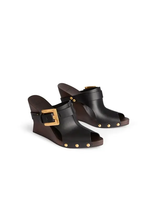 Balmain Anthem Wedge Smooth Leather Mules