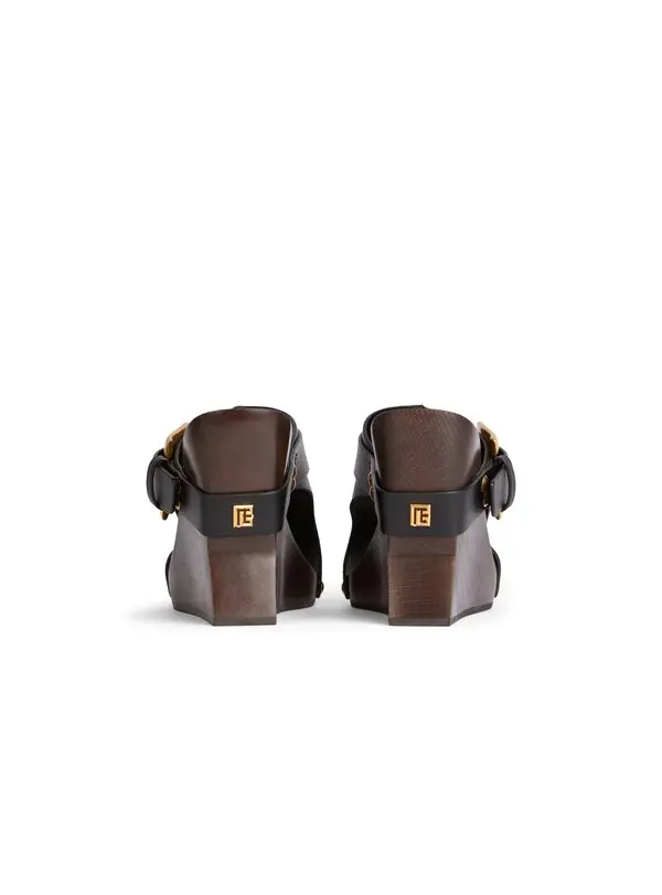 Balmain Anthem Wedge Smooth Leather Mules