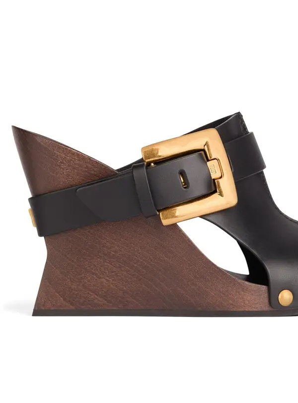 Balmain Anthem Wedge Smooth Leather Mules