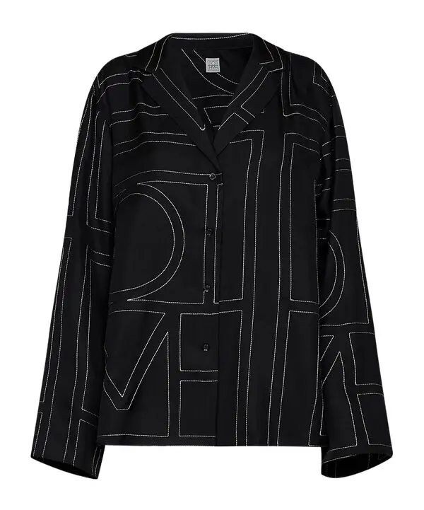 TOTEME Monogram-print Satin Shirt - Black