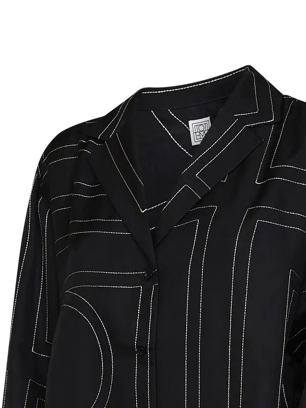 TOTEME Monogram-print Satin Shirt - Black
