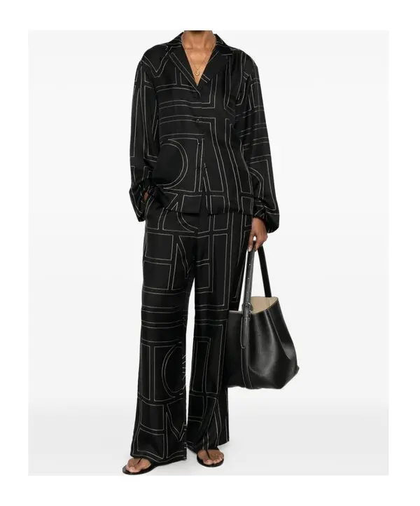 TOTEME Monogram-print Satin Shirt - Black
