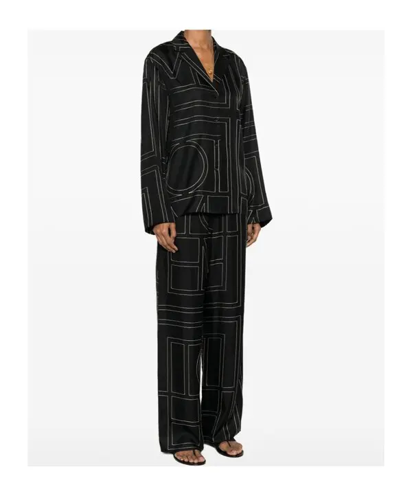 TOTEME Monogram-print Satin Shirt - Black