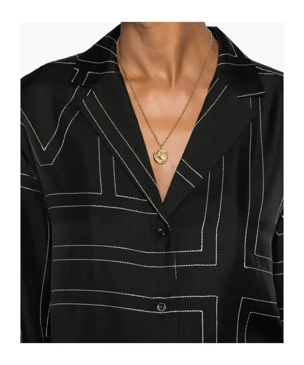 TOTEME Monogram-print Satin Shirt - Black