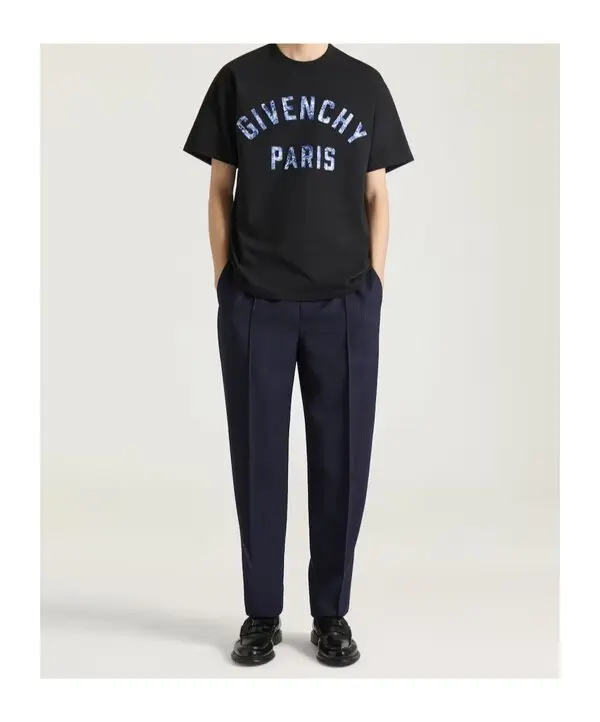 Givenchy T-shirt In Cotton Paris Pompom Embroidery - Black/blue