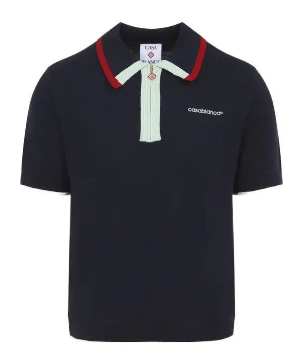 Casablanca Logo Embroidered Knitted Track Polo Shirt - Black