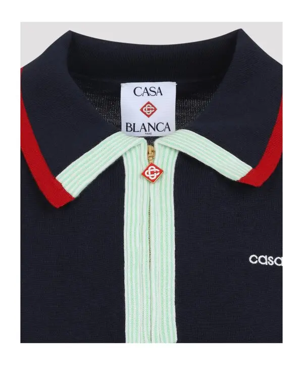 Casablanca Logo Embroidered Knitted Track Polo Shirt - Black