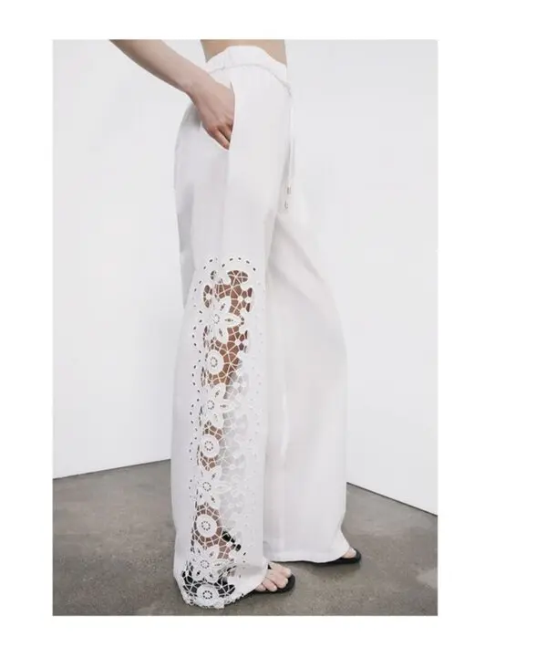 Patrizia Pepe Wide Leg Pants With Floral Embroidery