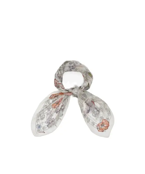 Alexander McQueen Skull Spider Floral Scarf - Ivory/gray