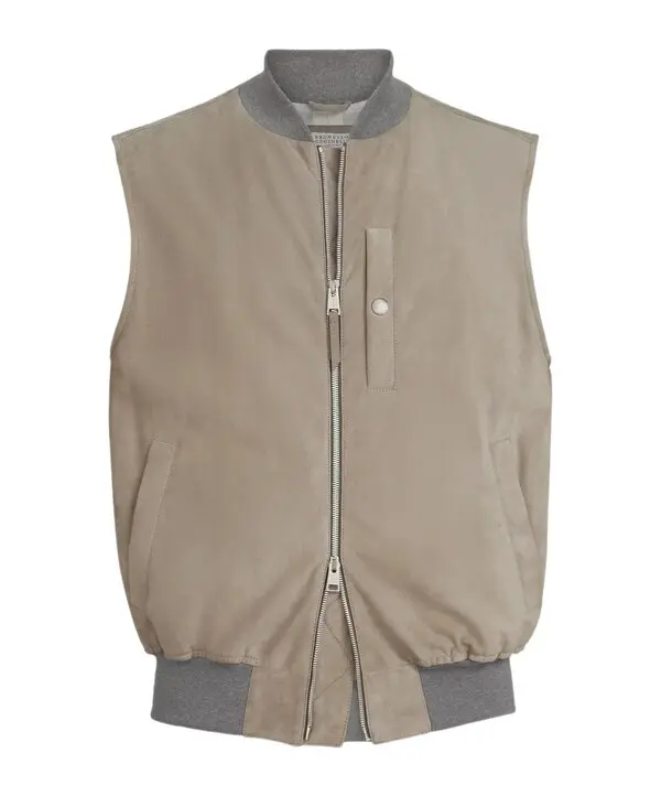 Brunello Cucinelli Suede Chest-pocket Gilet - Nude