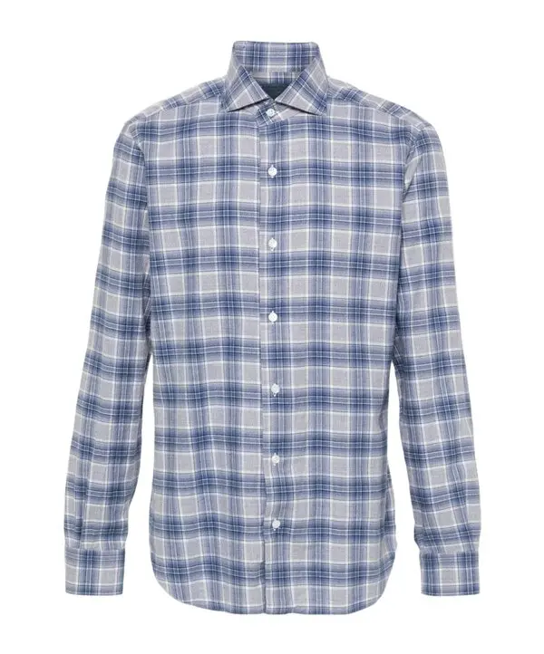 BARBA NAPOLI Plaid Button-up Shirt - Blue