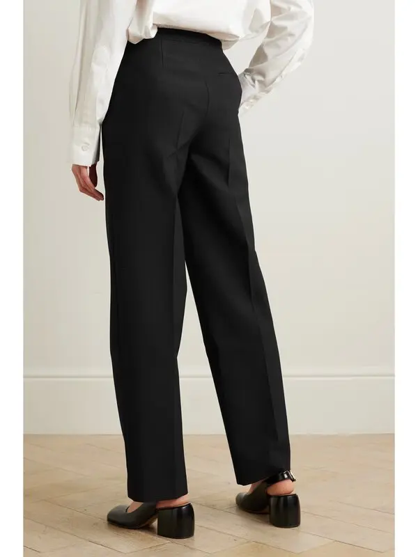 RÓHE Woven Straight Leg Pleated Casual Pants - Black