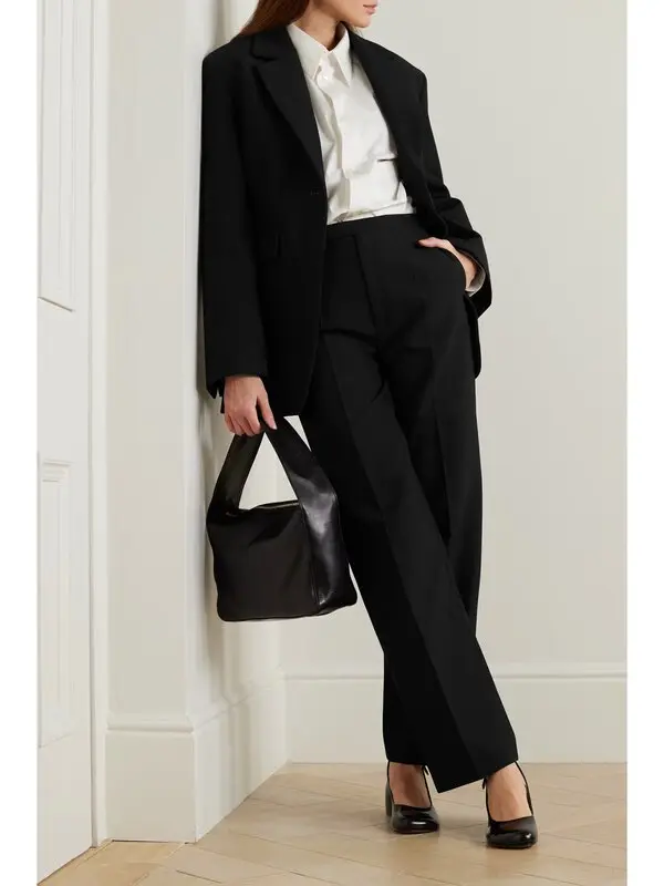 RÓHE Woven Straight Leg Pleated Casual Pants - Black