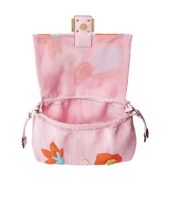 Fendi Mamma Baguette Medium Beaded Floral Embellished Baguette