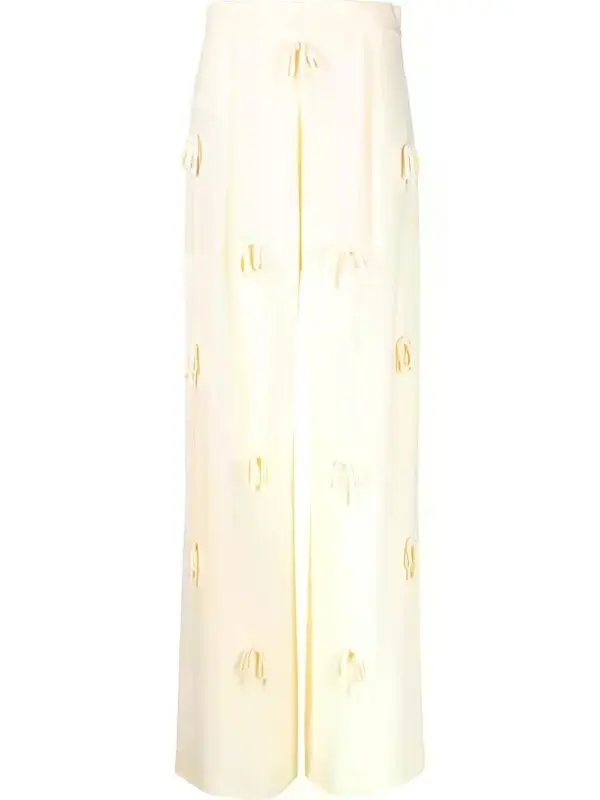 Viktor & Rolf Cream White Bow Detailing Wide Leg Trousers - Neutrals