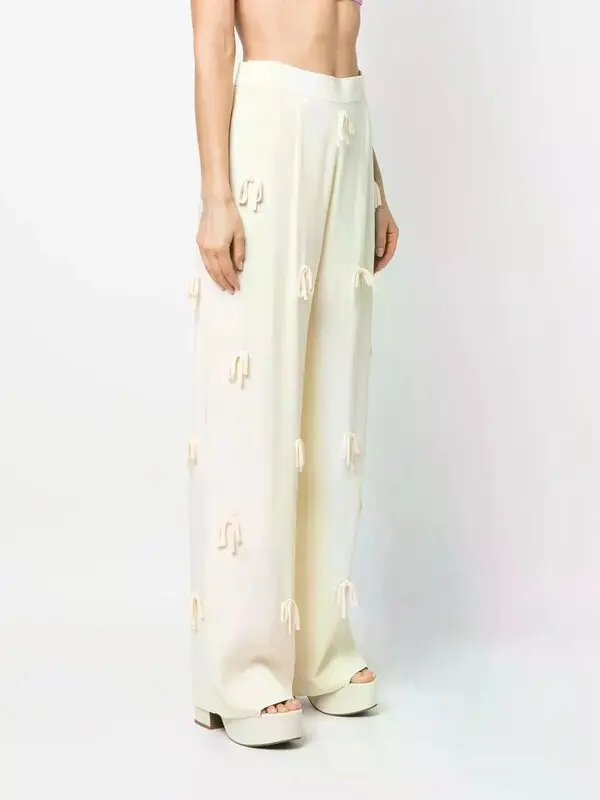 Viktor & Rolf Cream White Bow Detailing Wide Leg Trousers