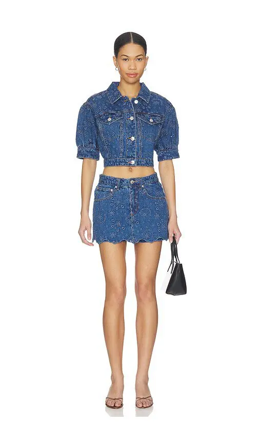 Steve Madden Embroidered Denim Cropped Jacket
