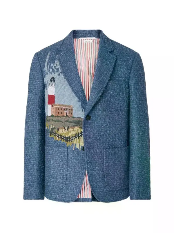 Thom Browne Lighthouse-embroidery Dinner Jacket - Blue