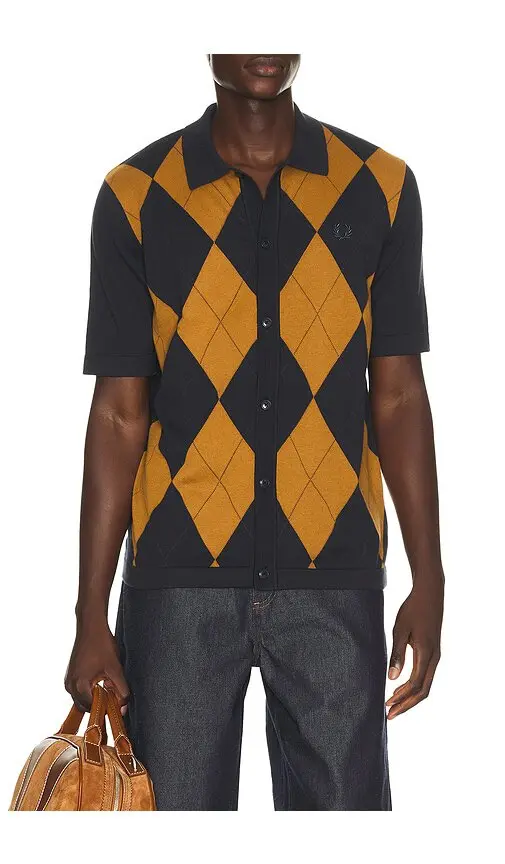 Fred Perry Argyle Button Knitted Shirt In . Also - Blue