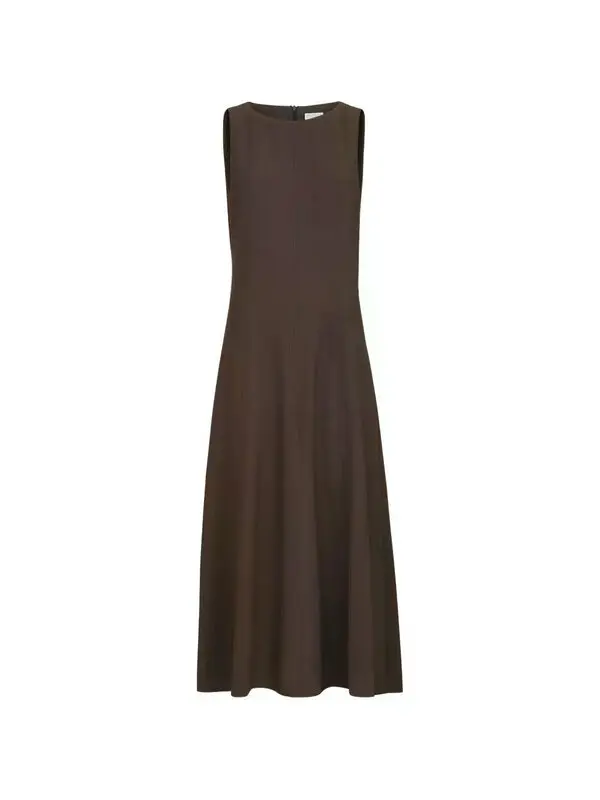 Brunello Cucinelli Virgin Wool Fluid Twill Flared Dress - Brown