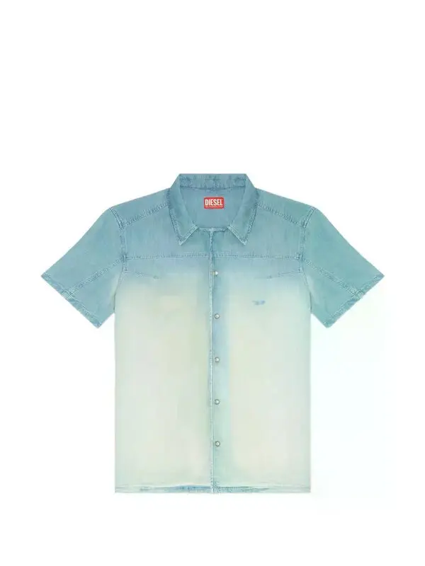 DIESEL® Short-sleeve Shirt In Fluid Overdyed Denim