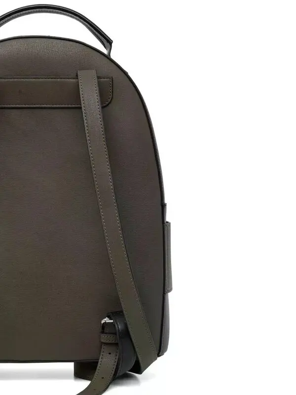 Armani Exchange Grained Leather Backpack With Logo Plaque