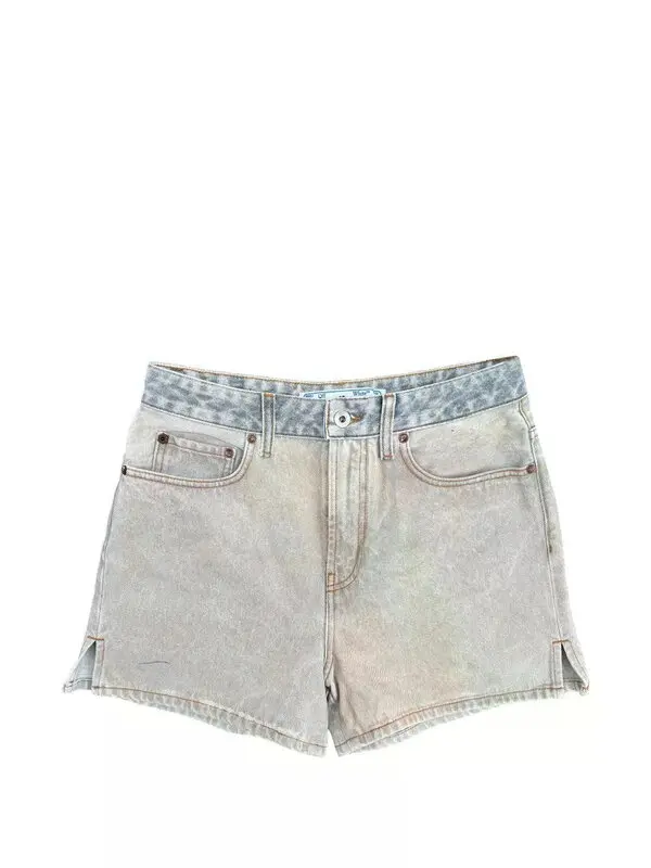 Off-White Marbled Effect Denim Shorts - Grey