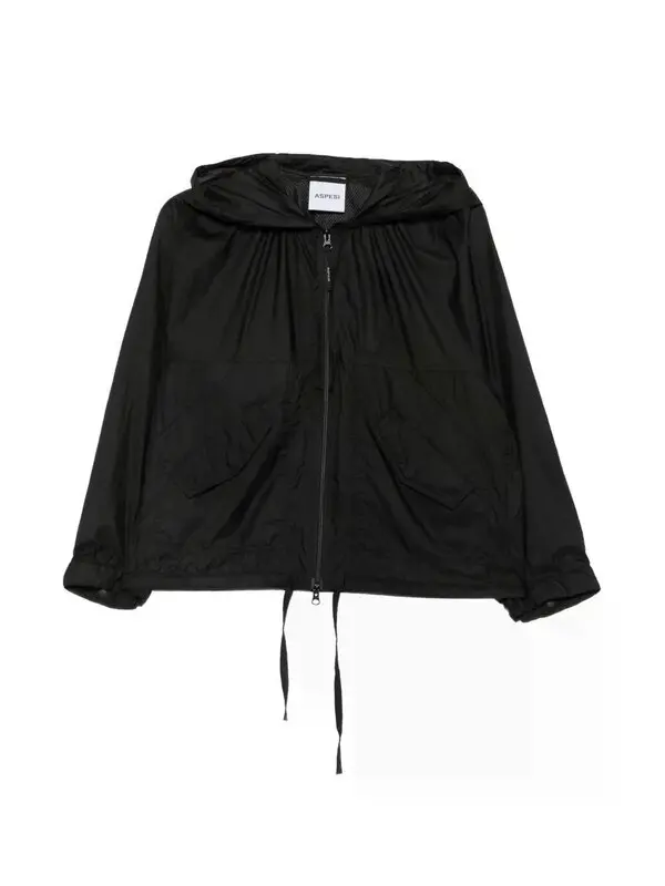 Aspesi Drawstring Hem Hooded Coat - Black