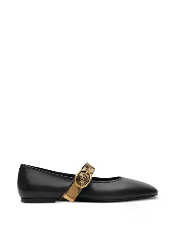 Burberry Check-strap Leather Ballerinas - Black