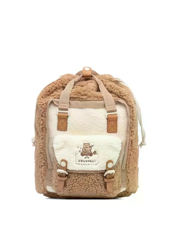 DOUGHNUT Fleece Backpack With Bear Embroidery - Brown